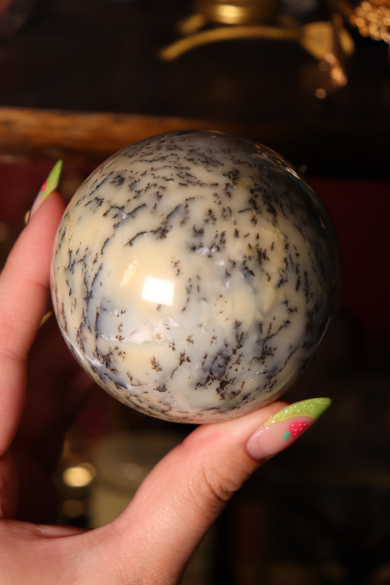 Milky Dendritic Opal Sphere – Mantra Minerals