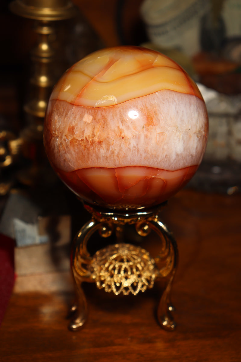 “Quartz Sandwich” Carnelian Sphere – Mantra Minerals